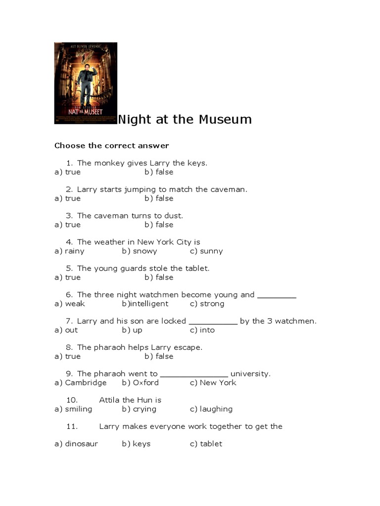 Night at The Museum: Choose The Correct Answer | PDF
