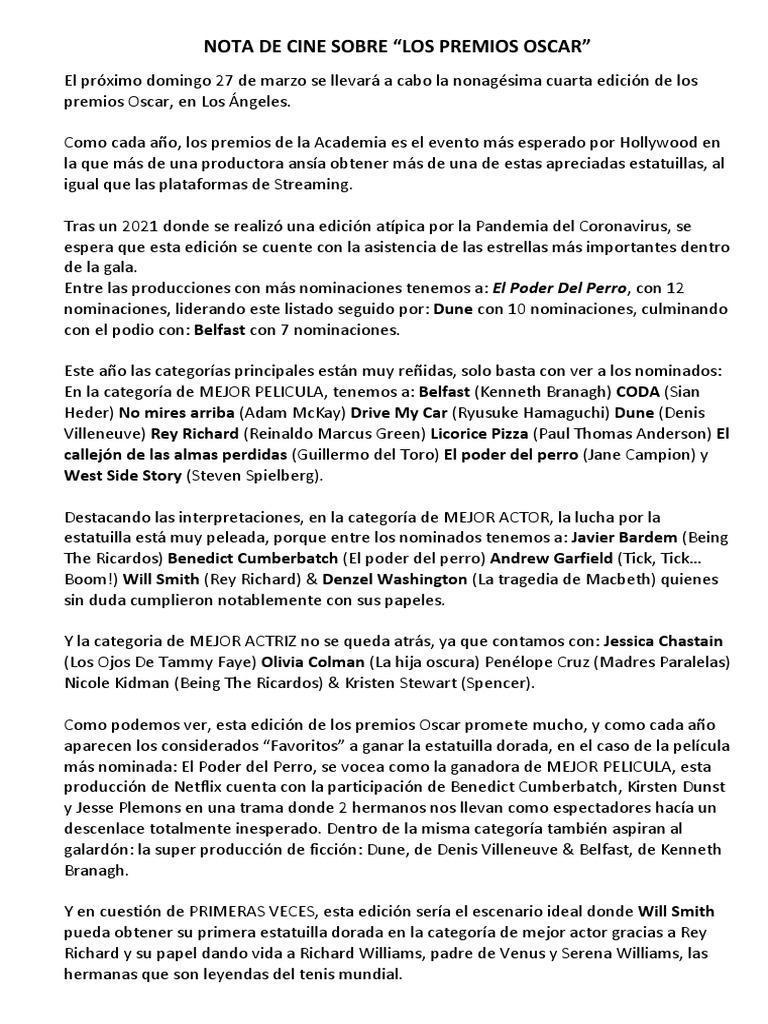 Guia Nota Oscars | PDF | premios de la Academia
