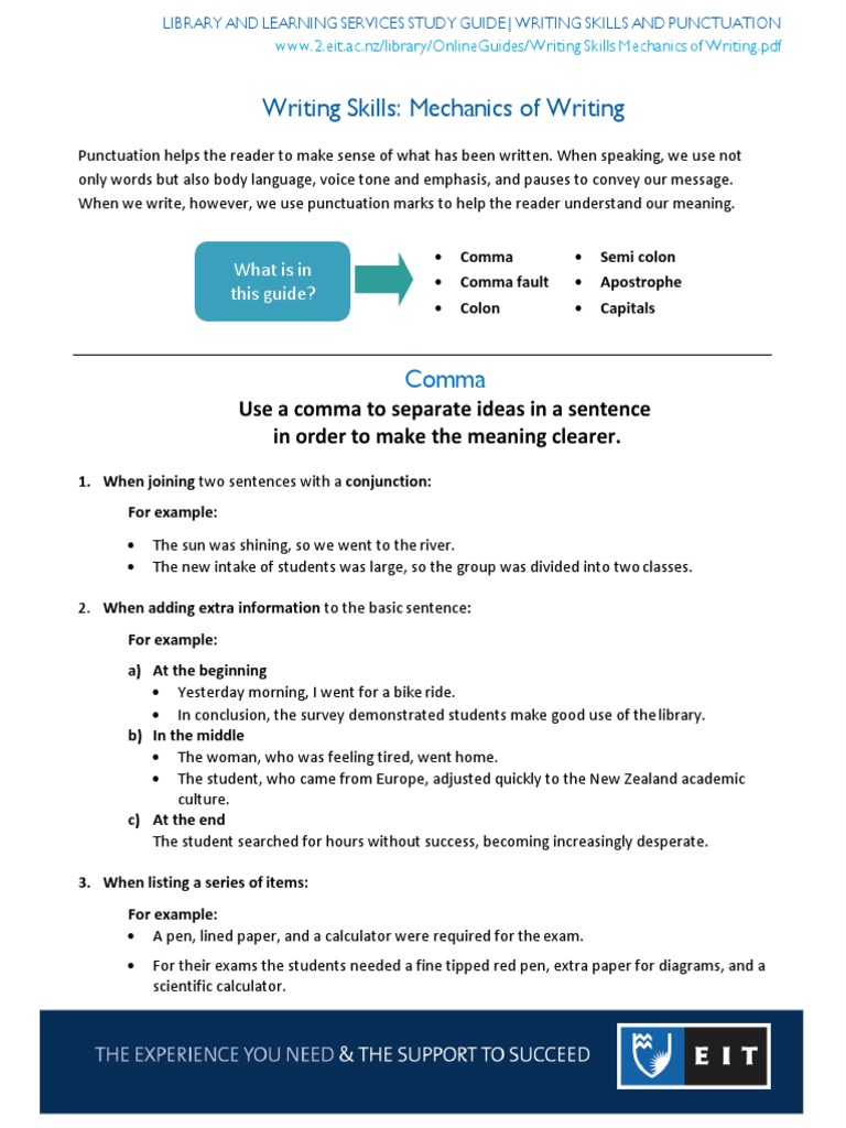 Writing Skills Punctuation | PDF | Comma | Punctuation
