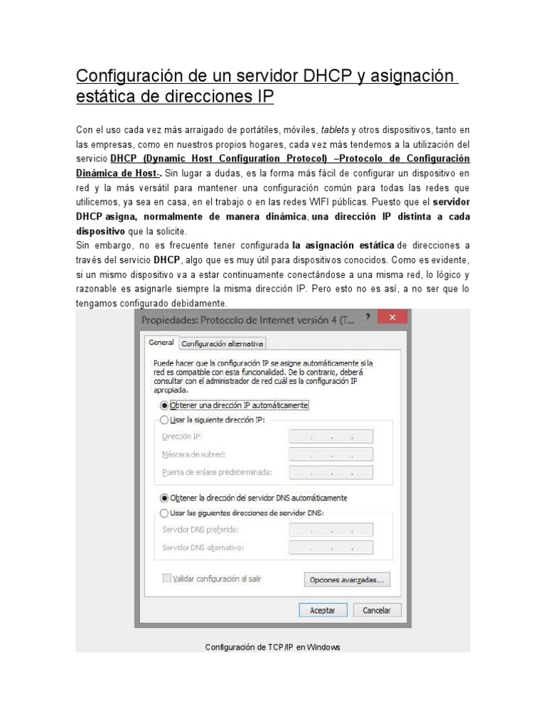 Configuración de Un Servidor DHCP y Asignación Estática de Direcciones IP | PDF | Dirección IP ...