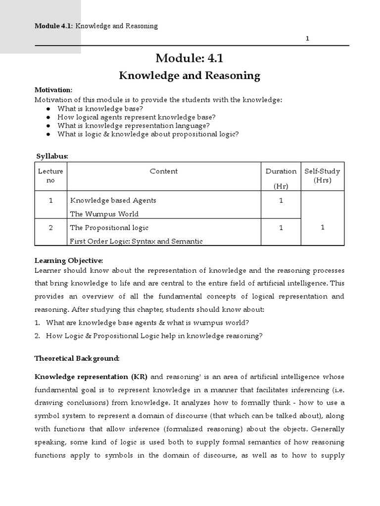 Module 4 1 Knowledge And Reasoning PDF First Order Logic Logic