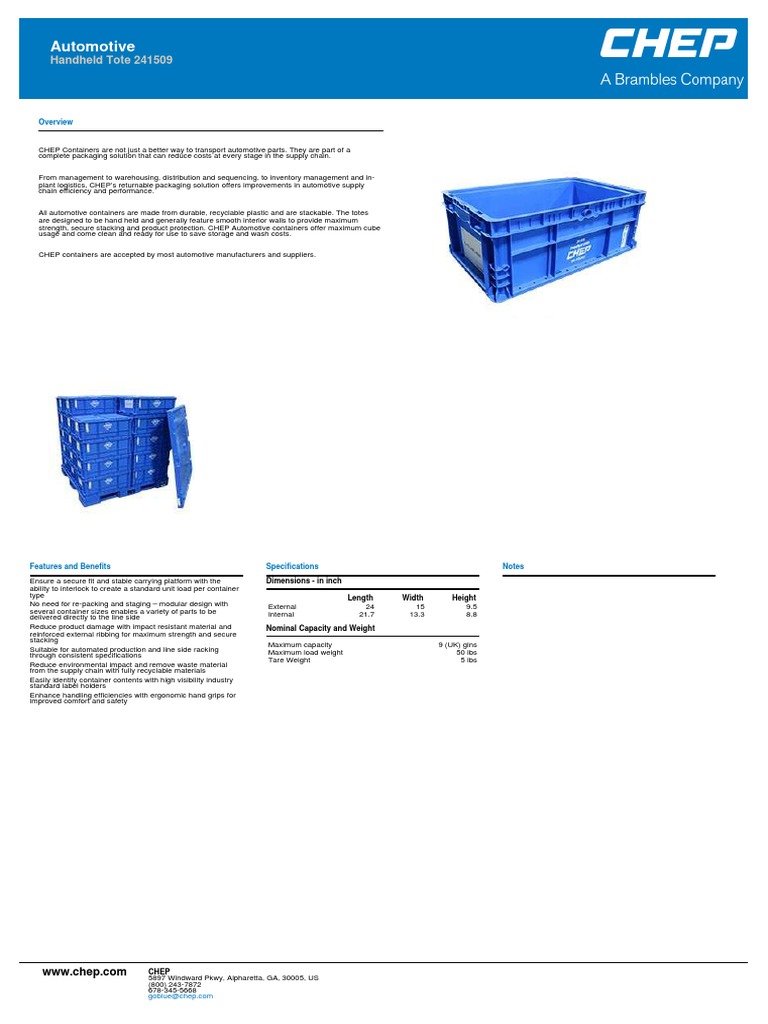 CHEP Handheld Totes for Automotive Supply | PDF | Packaging And ...