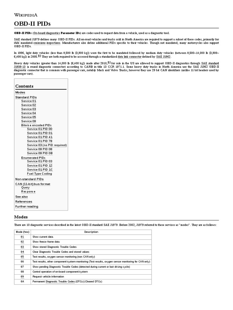 OBD-II PIDs | PDF | Vehicle Technology | Vehicles