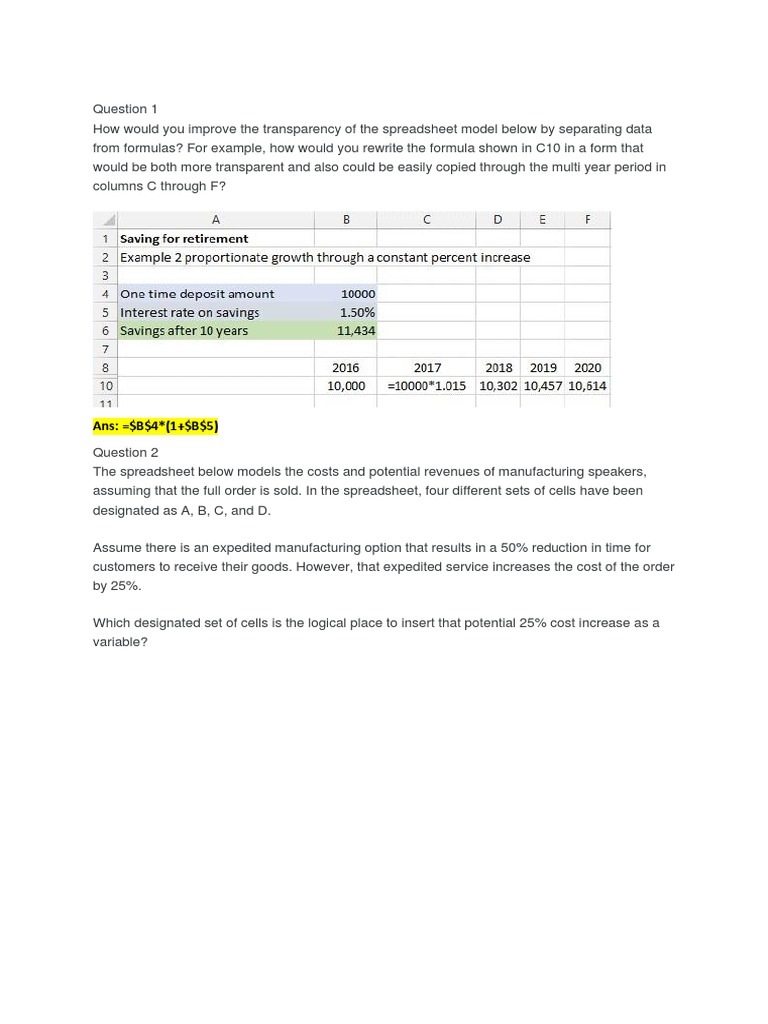 Introduction To Spreadsheets and Models - Module 2 | PDF | Spreadsheet | Analysis