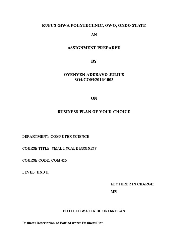 Bottled Water Business Plan in Nigeria | PDF | Retail | Bottled Water