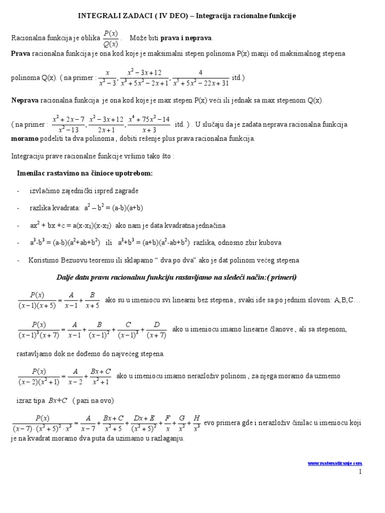 Integrali IV Deo Zadaci | PDF