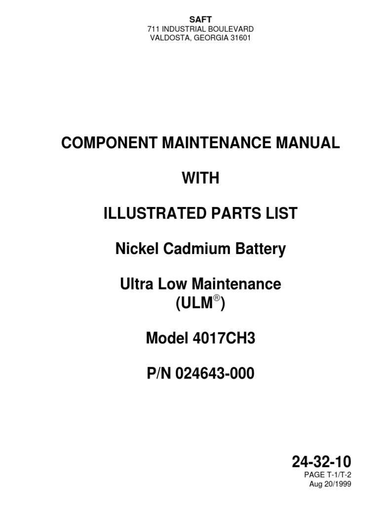 Component Maintenance Manual With Illustrated Parts List Nickel Cadmium ...