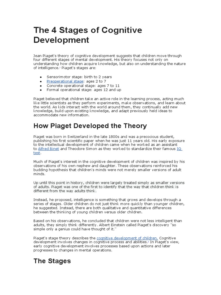 The 4 Stages of Cognitive Development: How Piaget Developed The Theory ...