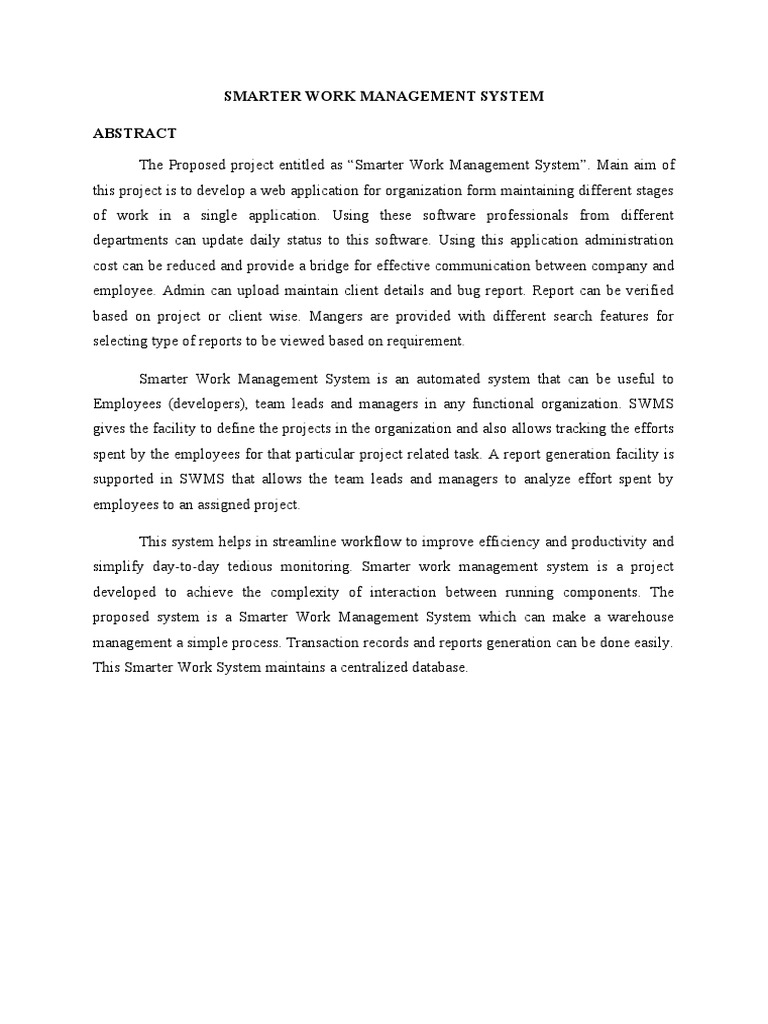 Abstract - Smarter Work Management System | PDF