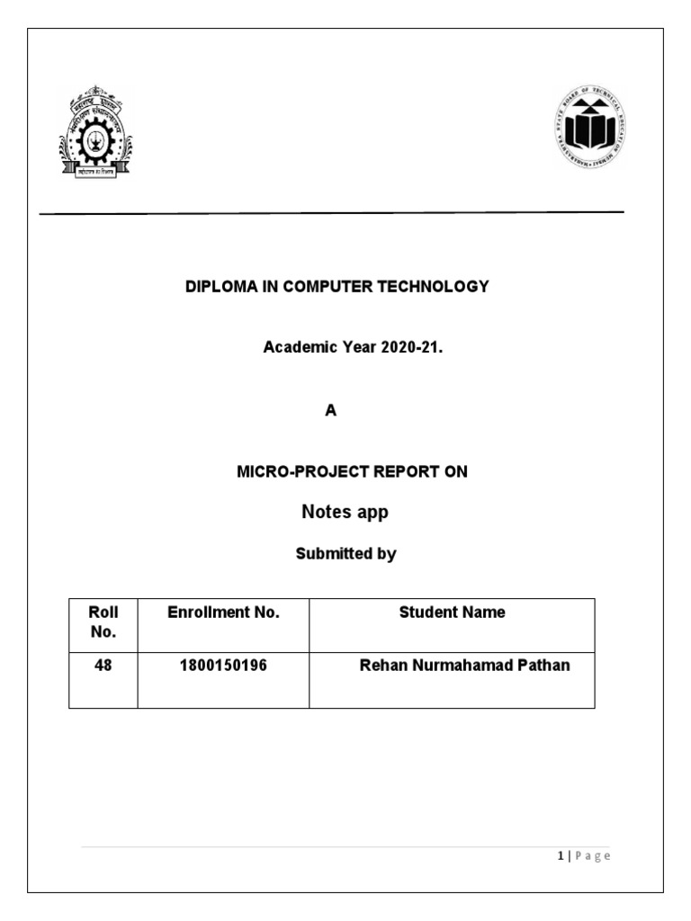 Diploma in Computer Technology Academic Year 2020-21.: Notes App | PDF ...