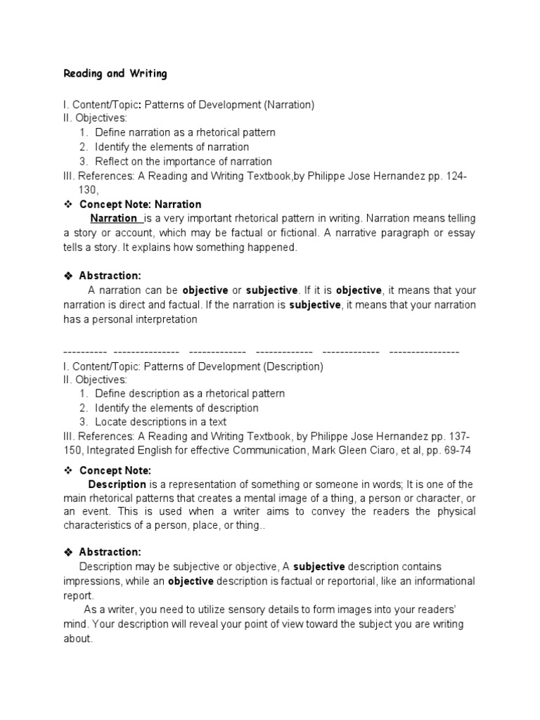 L02 Patterns of Development (Narration, Description, Exemplification ...
