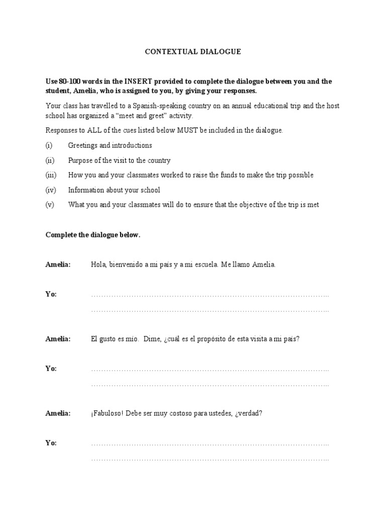 CONTEXTUAL DIALOGUE Amelia | PDF