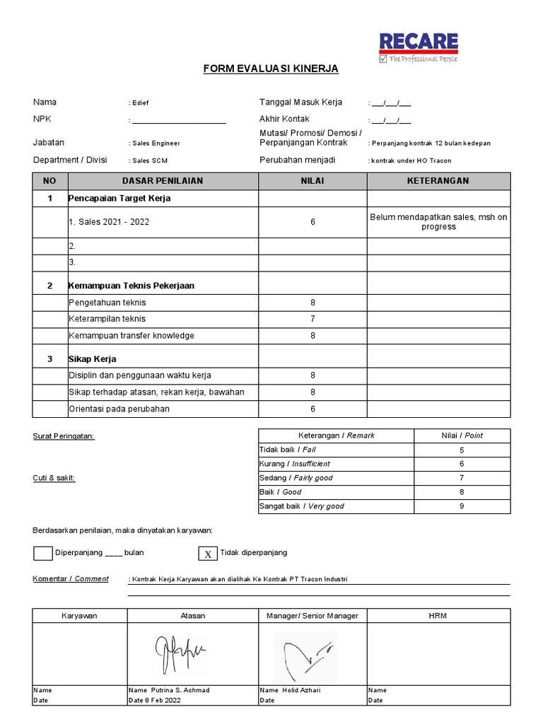 Copy of Form Evaluasi Kinerja 2021-2022 - Approve | PDF