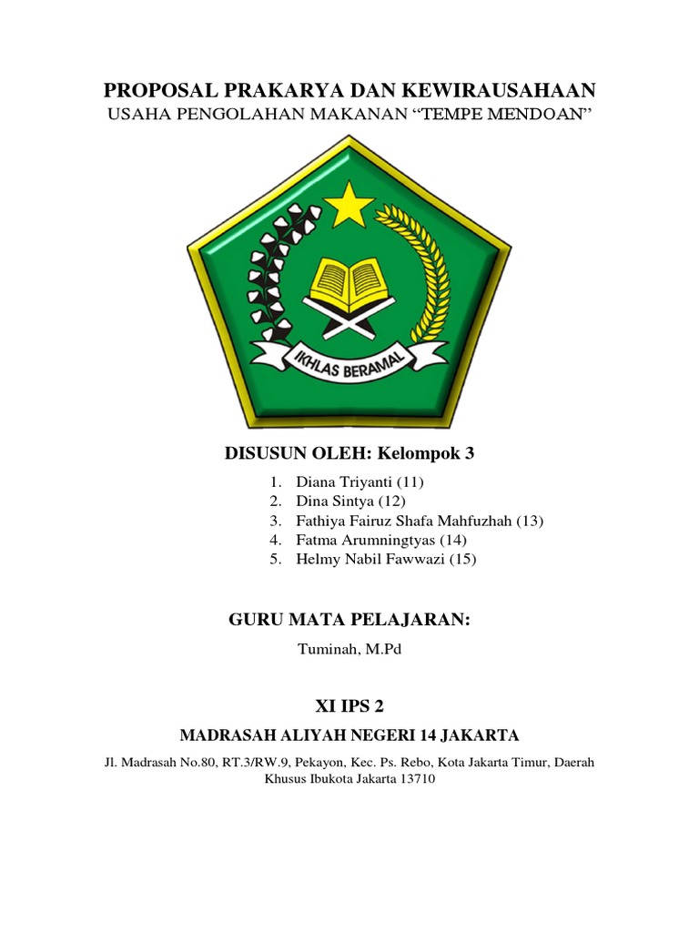 PKWU - PROPOSAL (Tempe Mendoan) KELOMPOK 3 (Absen 11-15) Kelas XI IPS 2 ...