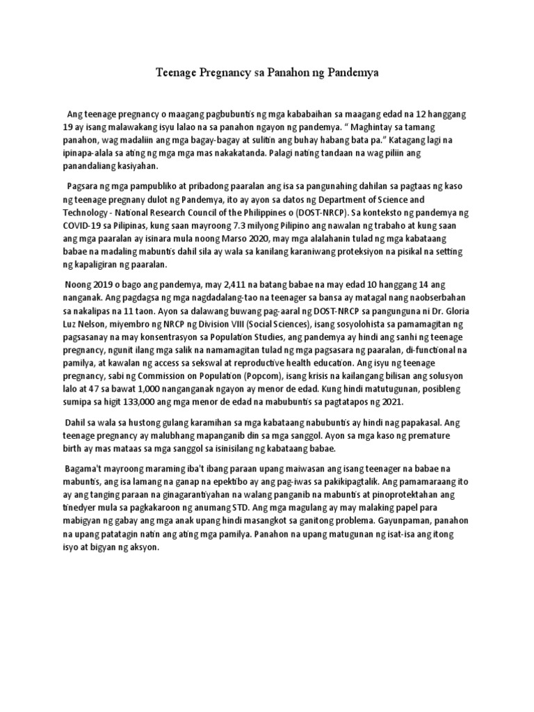 Teenage Pregnancy Sa Panahon NG Pandemya | PDF