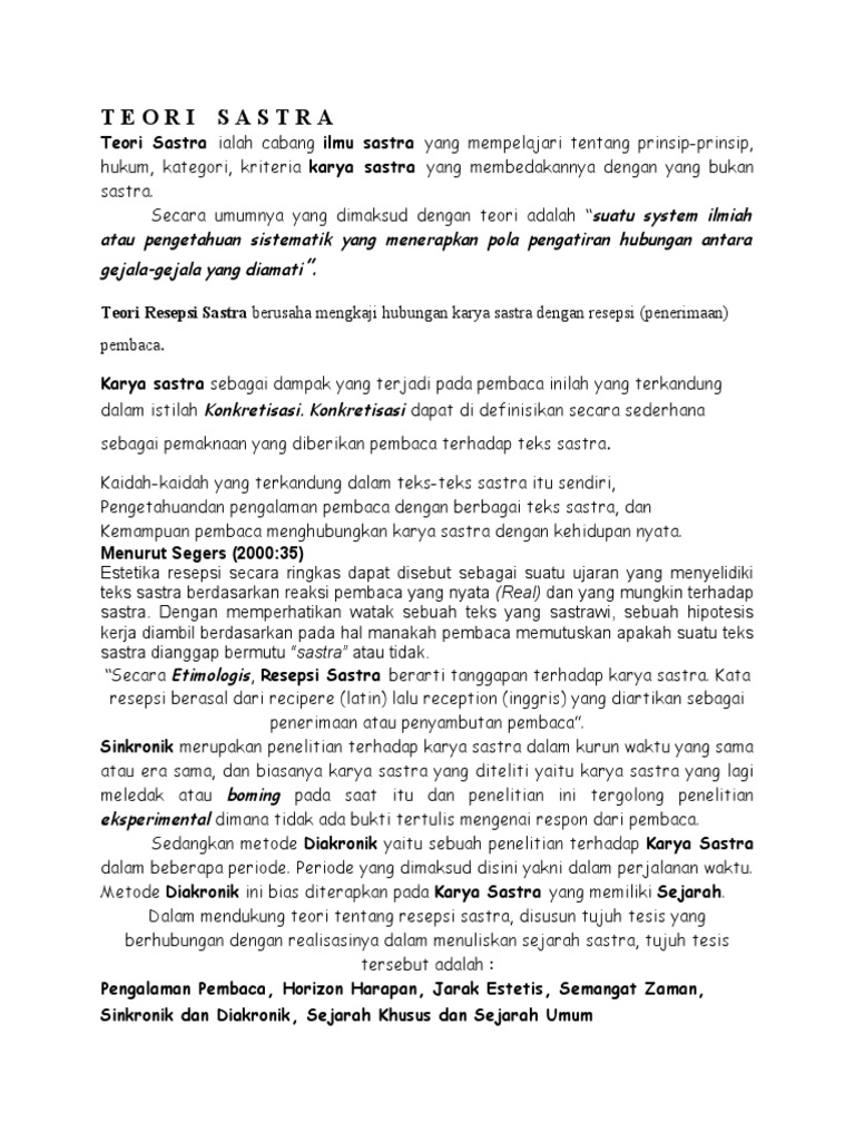 Kisi Kisi Teori Sastra2 | PDF