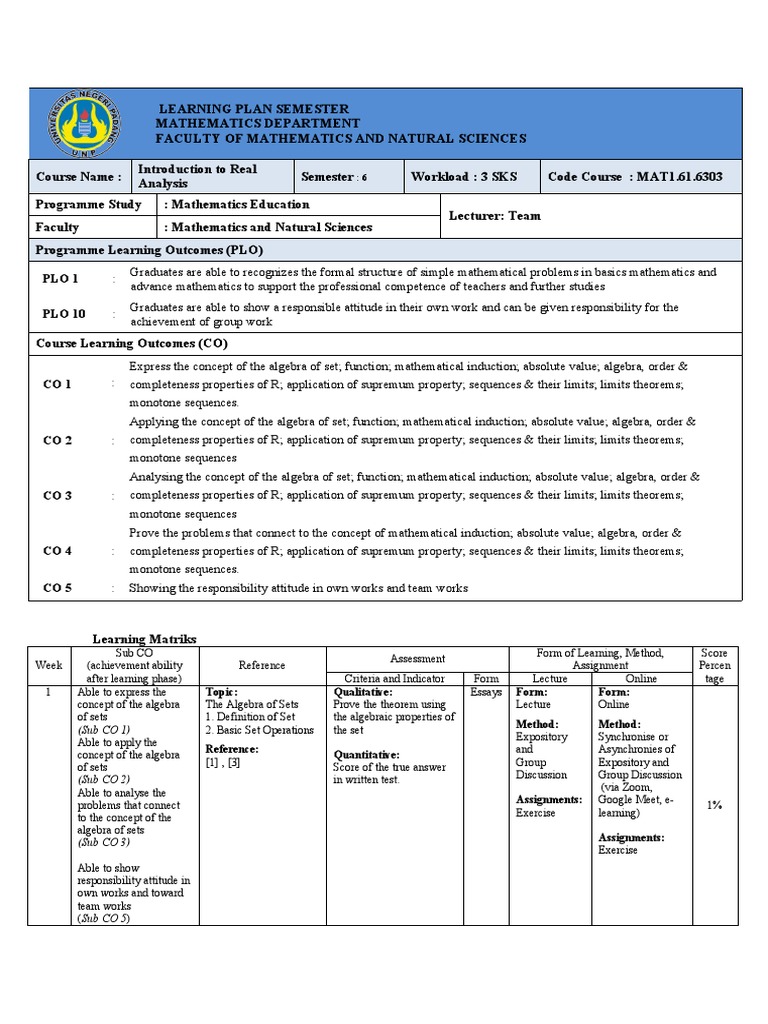Syllabus of Introduction To Analysis Real | PDF | Mathematics | Sequence