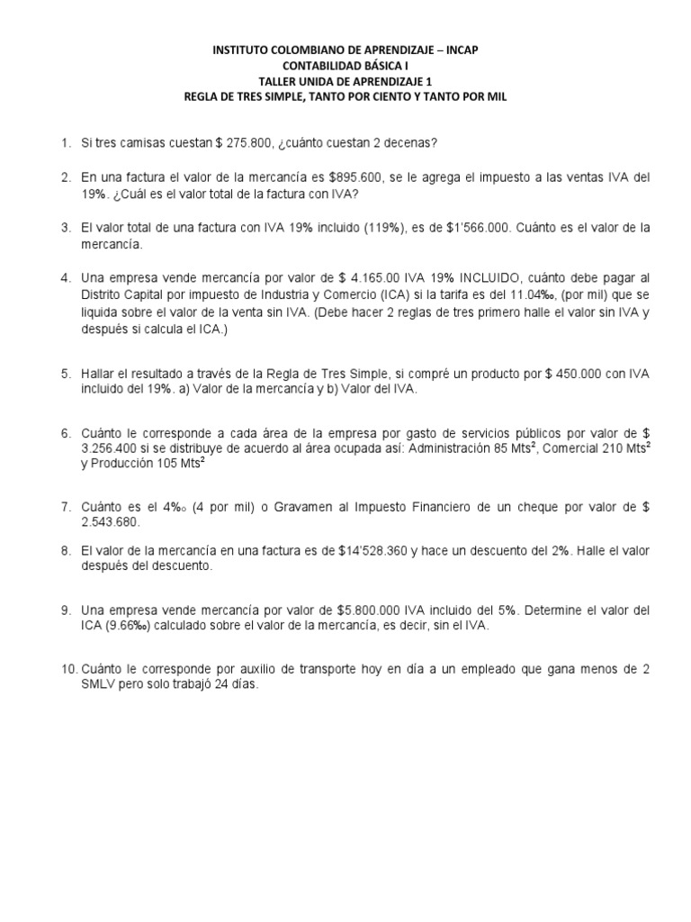 Taller Unidad 1 Mat. Basica | PDF