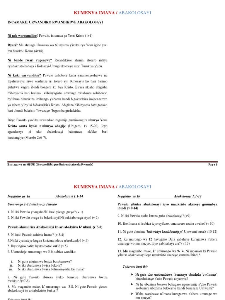 Abakolosayi - KUMENYA IMANA | PDF