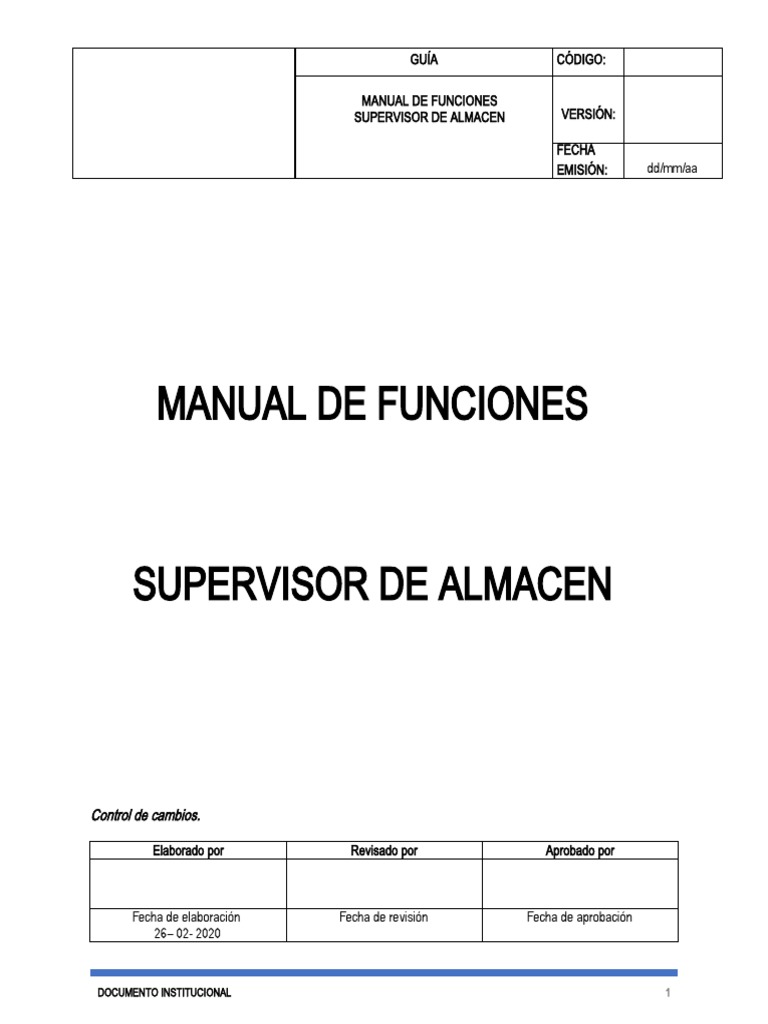 Manual de Funciones Supervisor de Almacen | PDF | Logística | Business
