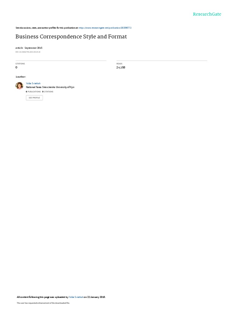 Business Correspondence Style and Format: September 2015 | PDF ...