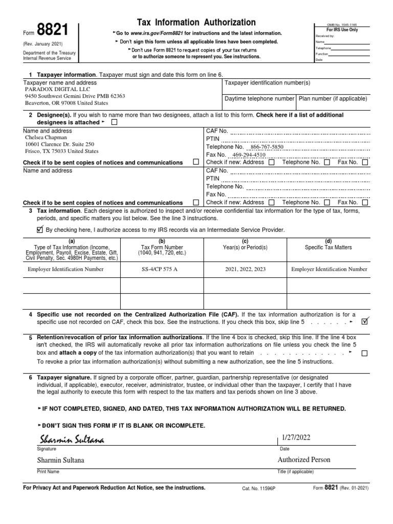 Form 8821 | PDF | Taxes | Internal Revenue Service