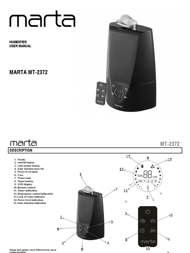MARTA MT-2372: Humidifier User Manual | Download Free PDF | Water ...