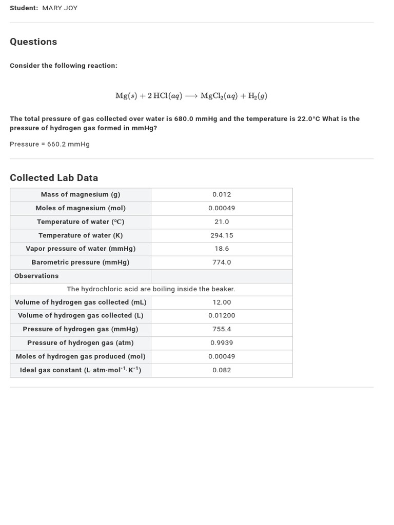 Prelab Quiz 2 - Gas Law - Ideal Gas Law Constant | PDF