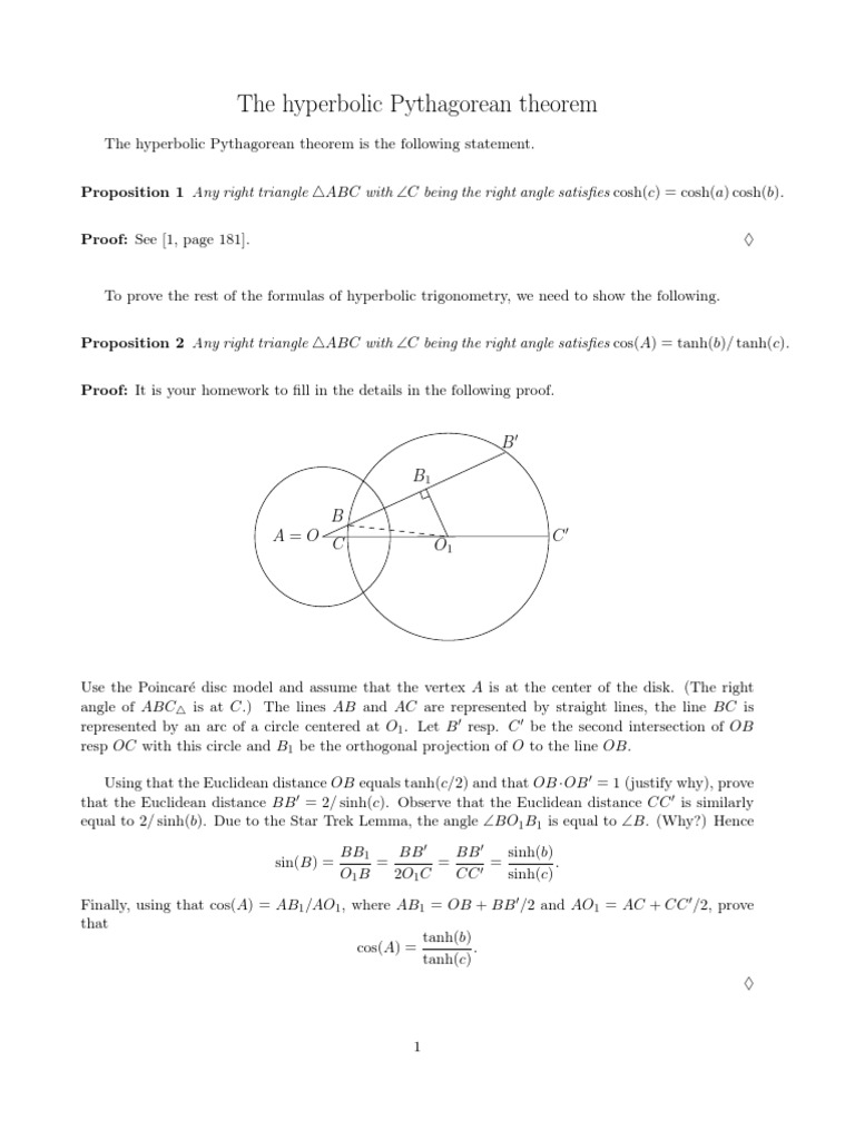 The Hyperbolic Pythagorean Theorem | PDF | Hyperbolic Geometry | Theorem