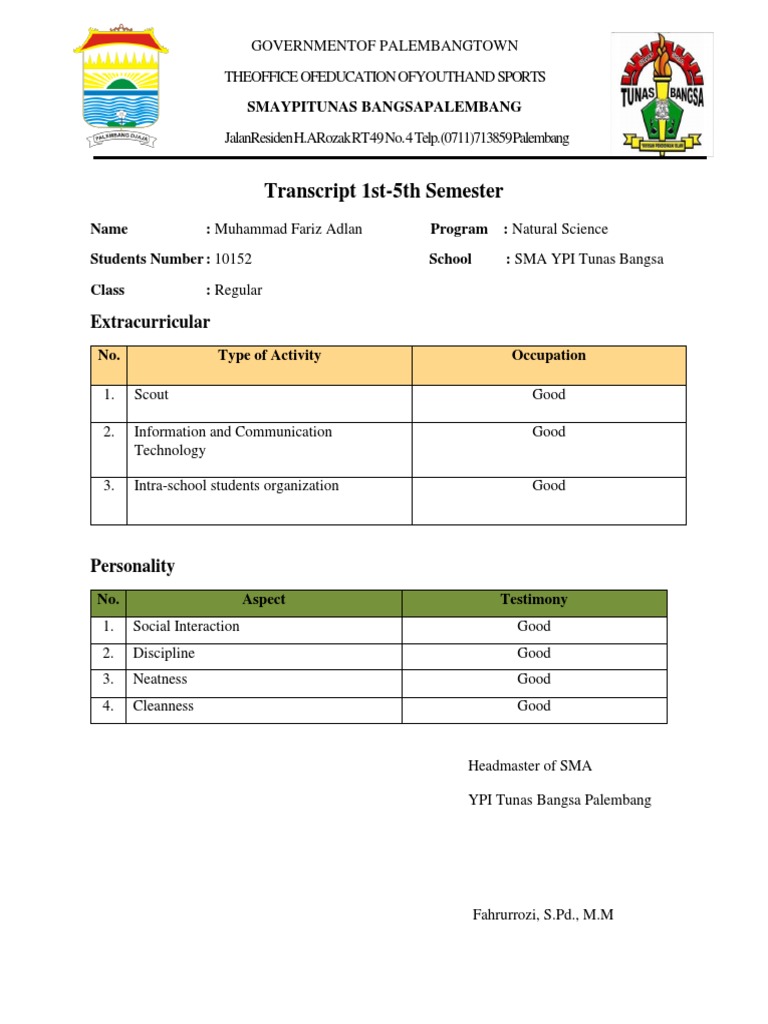 Transcript 1st-5th Semester: Extracurricular | Download Free PDF ...