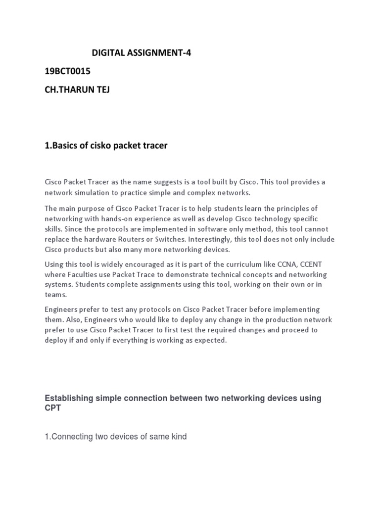 Digital Assignment-4 19BCT0015 CH - Tharun Tej: Establishing Simple Connection Between Two ...