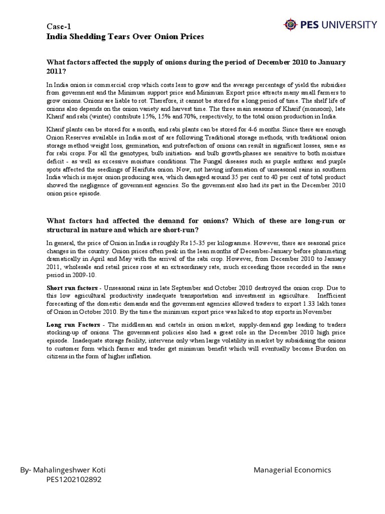Economics Case Study 1 | PDF | Onion | Economies