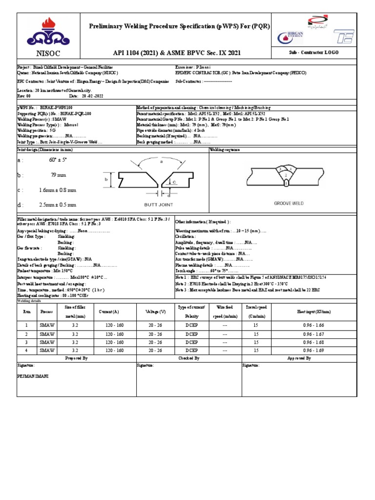 Nisoc: Preliminary Welding Procedure Specification (PWPS) For (PQR) | PDF | Construction | Welding