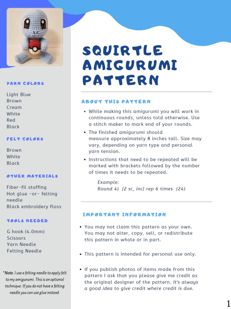 Free Squirtle Amigurumi Pattern | PDF | Amigurumi | Crochet