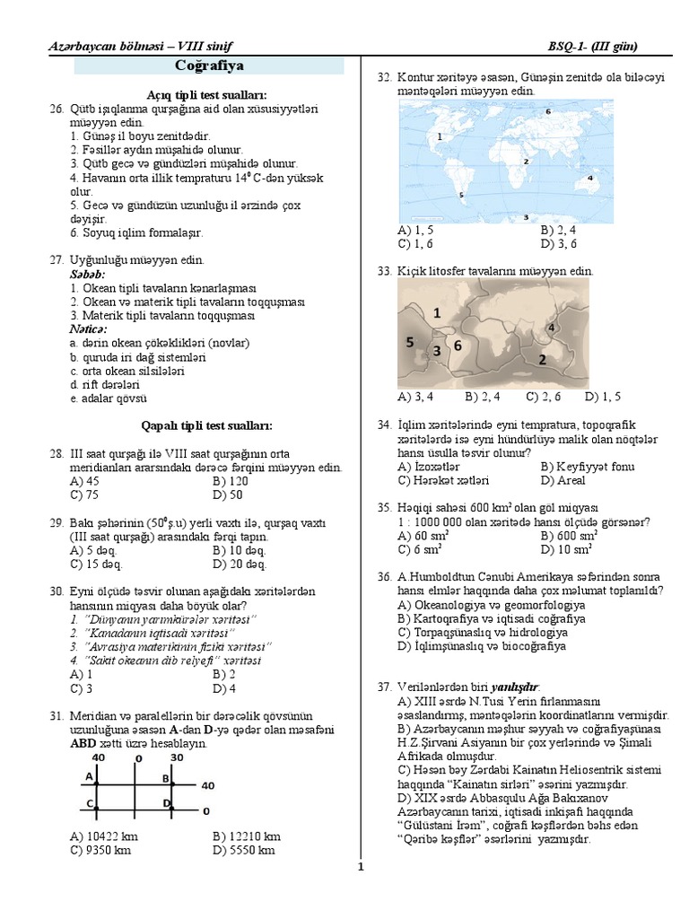 8 Sinif BSQ-1 Suallar | PDF