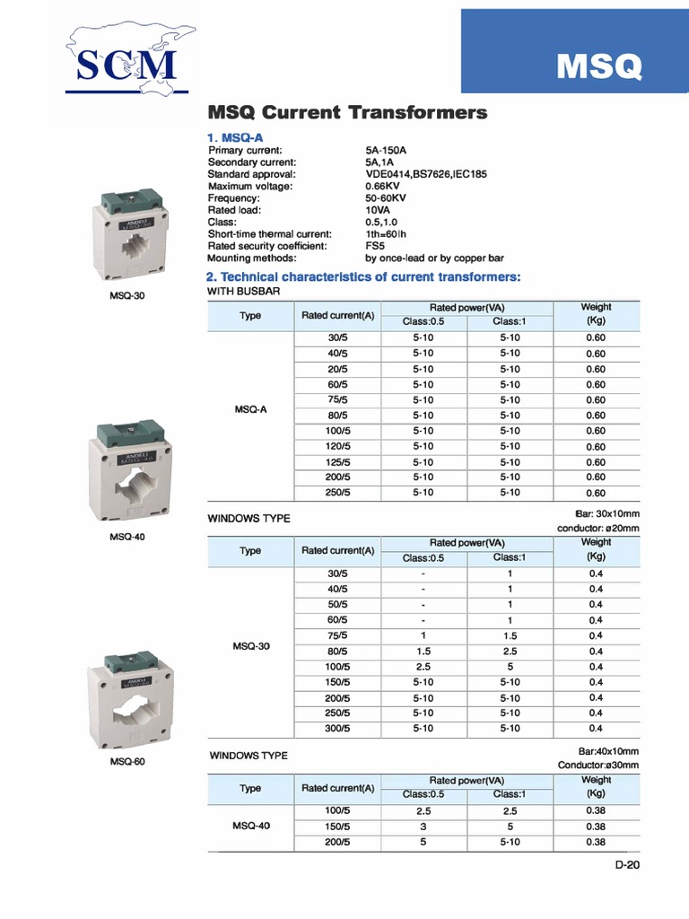 MSQ Current Transformer Specifications | PDF | Electric Power | Equipment