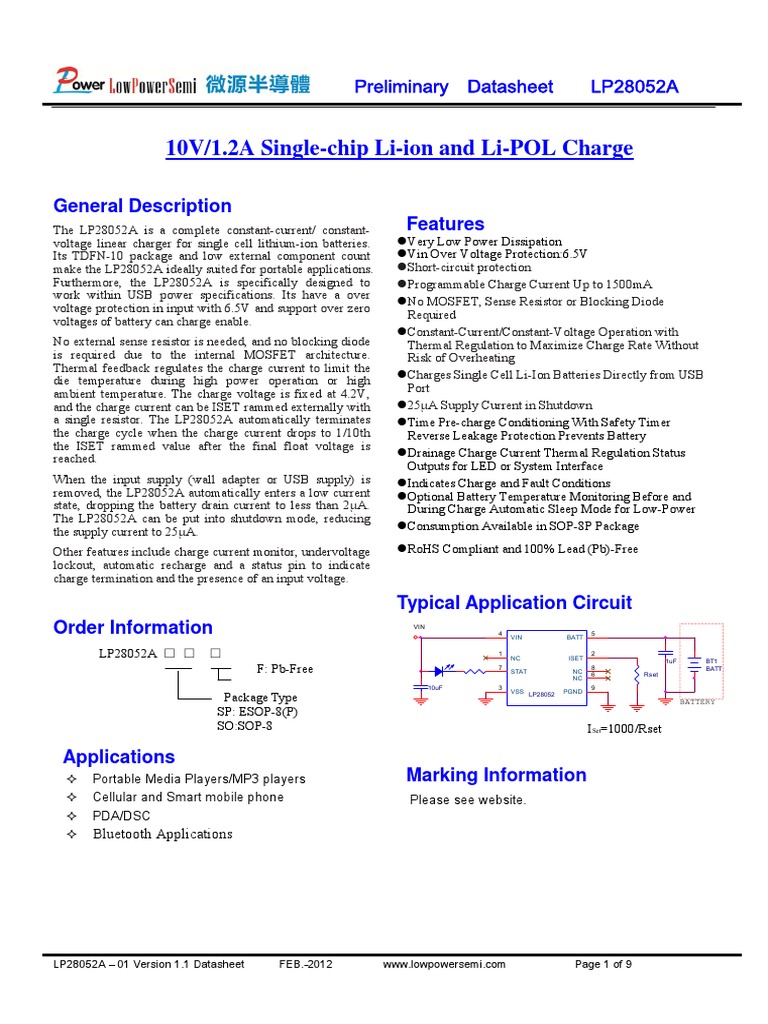 10V/1.2A Single-Chip Li-Ion and Li-POL Charge: General Description ...