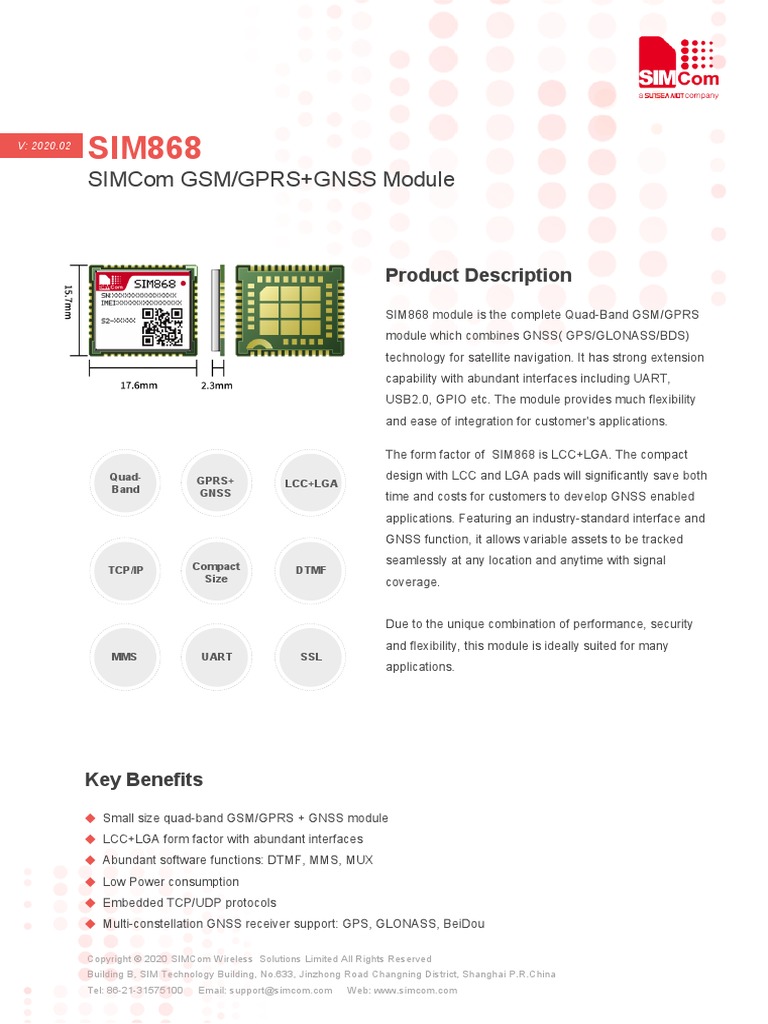 Simcom Gsm/Gprs+Gnss Module: Product Description | PDF | General Packet ...