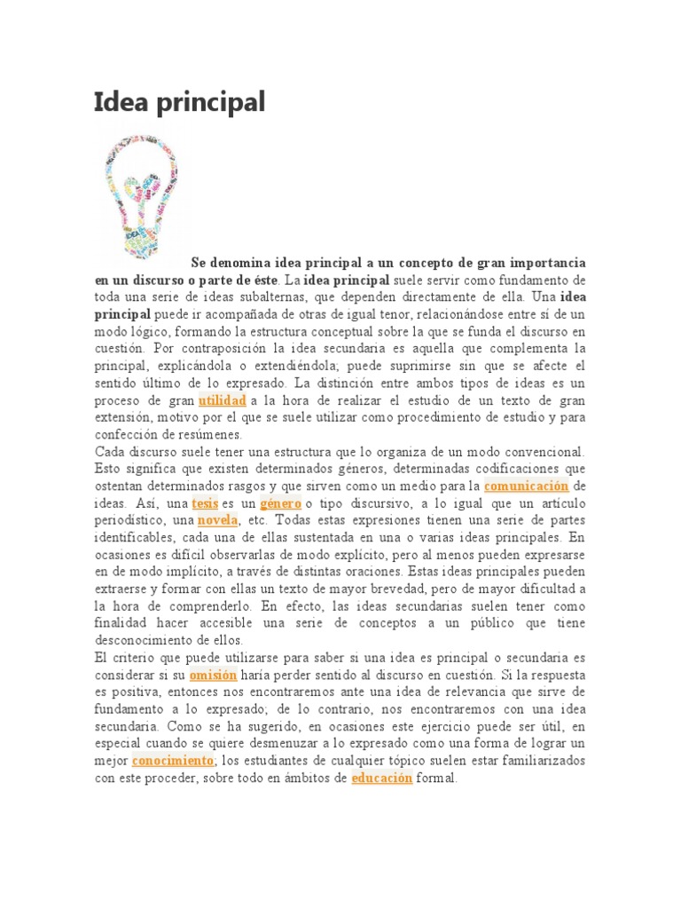 Definición de Idea Principal en Textos | PDF | Comunicación | Ciencia ...