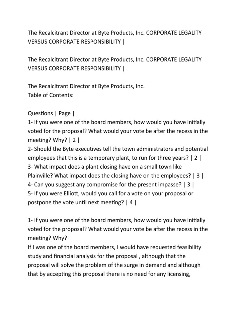 The Recalcitrant Director at Byte Products | PDF | Employment | Market ...