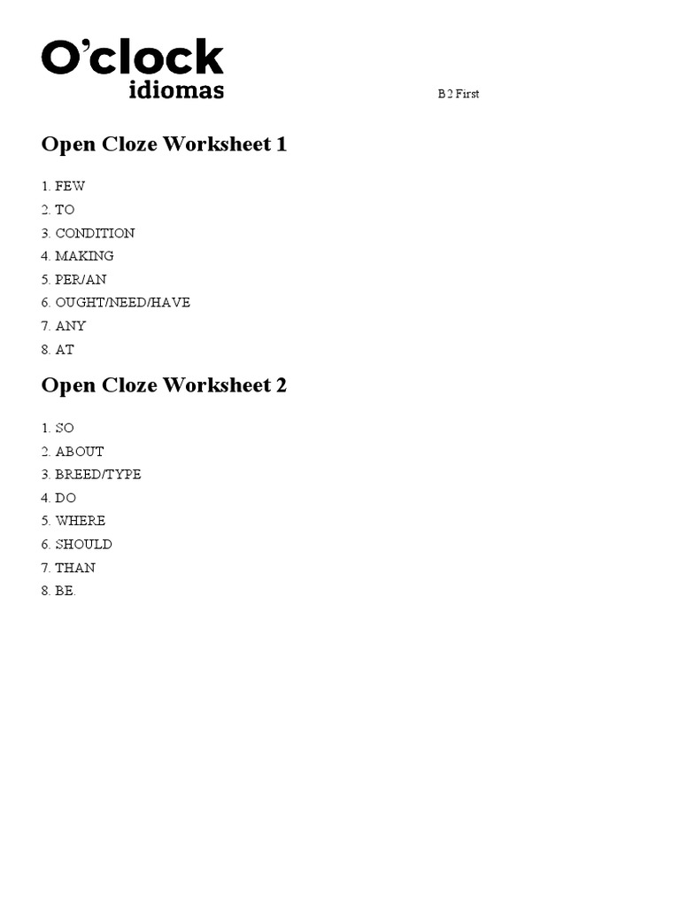 FCE UoE Open Cloze Part 2 KEY | PDF