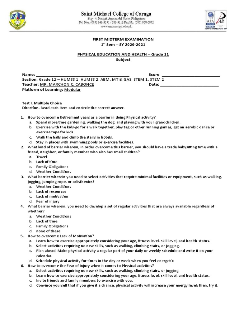 Test I. Multiple Choice Direction. Read Each Item and Encircle The ...