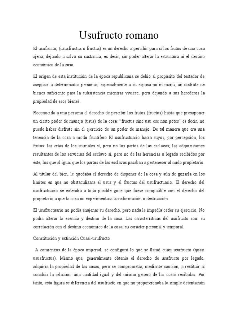 Usufructo Romano | PDF | Propiedad | Economía política