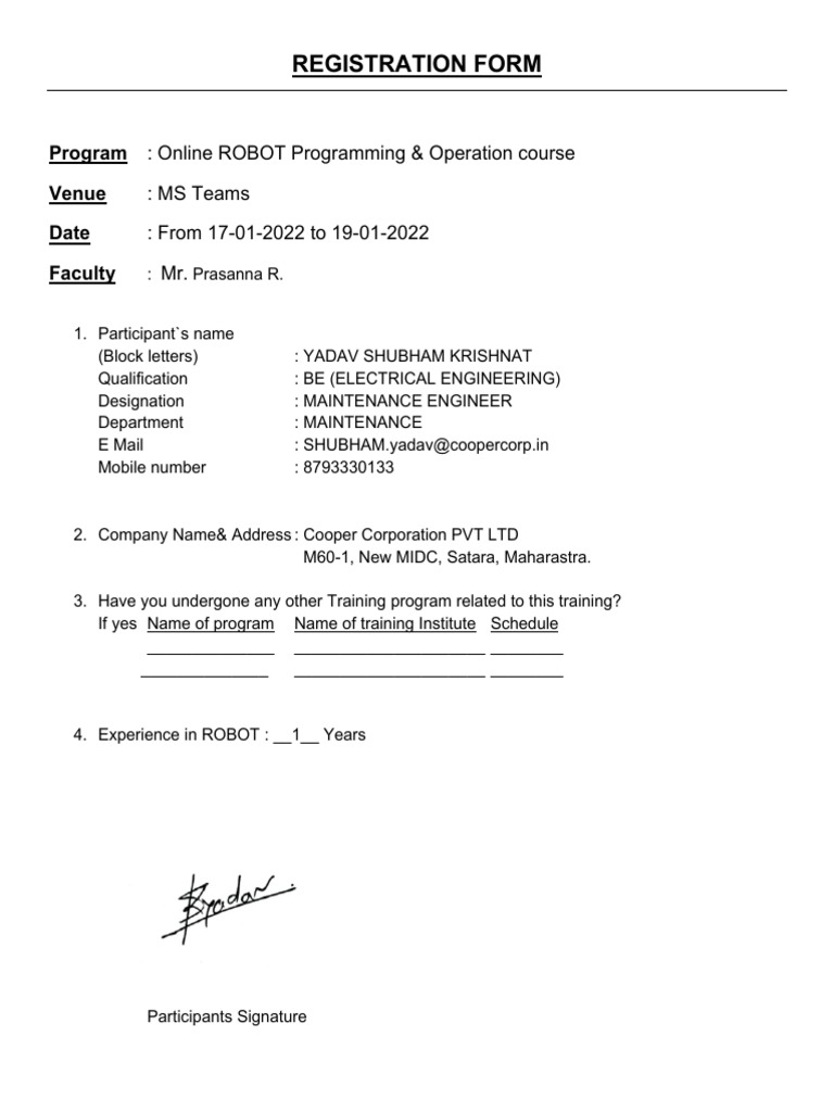 Registration Form - Robot | PDF | Technology & Engineering