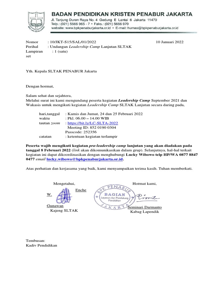 (SLTA) Surat Undangan Peserta LC Lanjutan | PDF