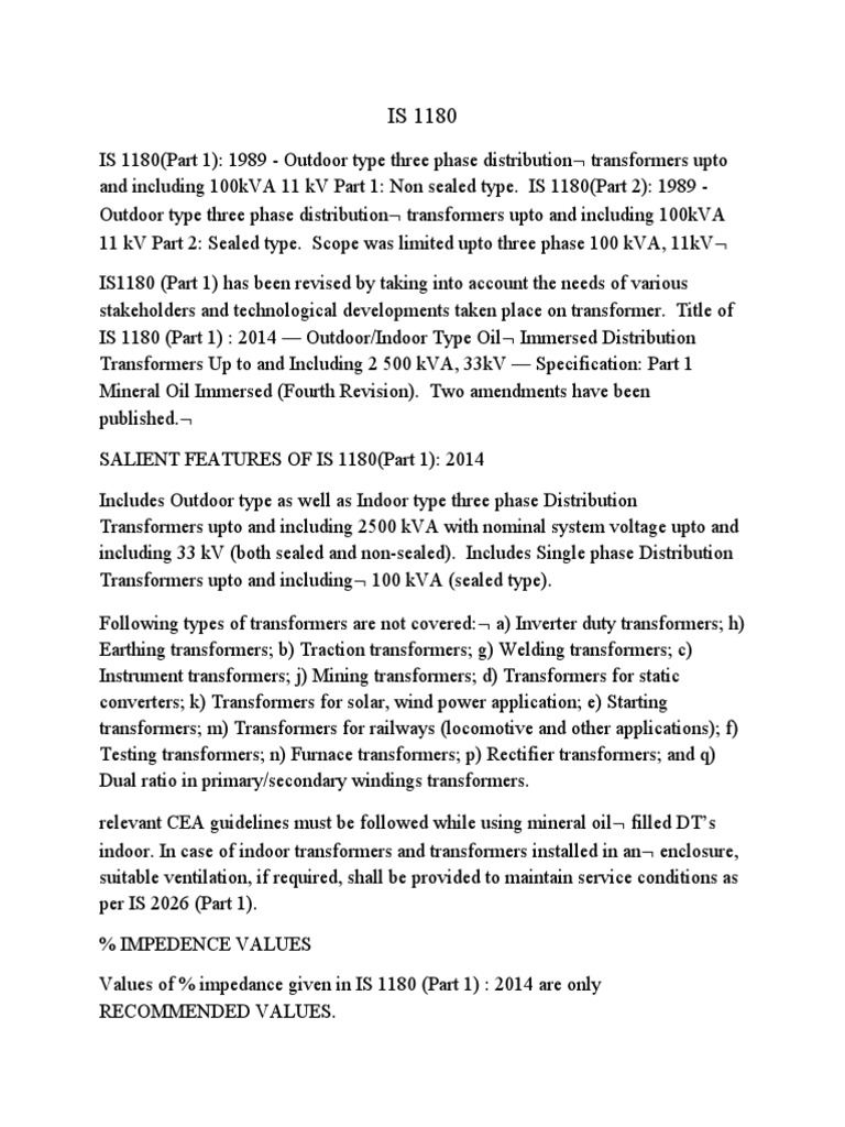 Is 1180 | PDF | Transformer | Electricity