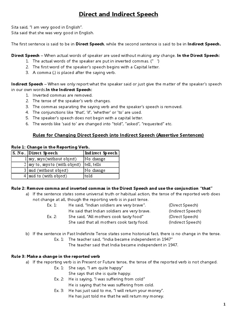 Direct and Indirect Speech | PDF | Verb | Syntax