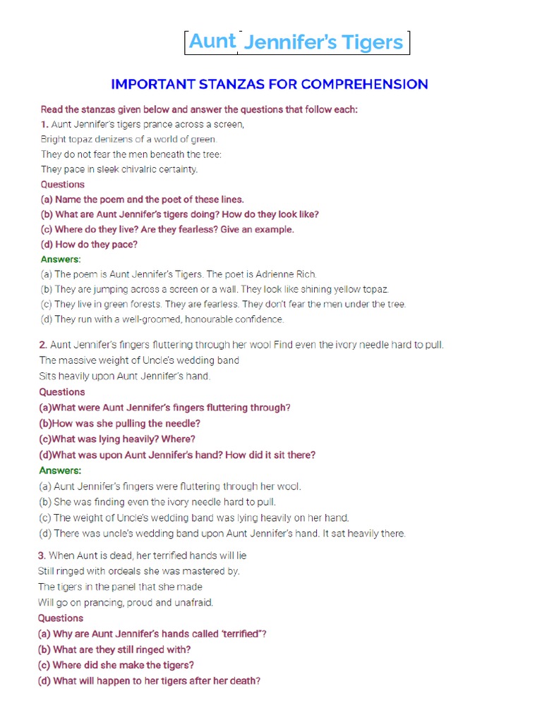 Aunt Jennifer's Tigers (Notes) | PDF