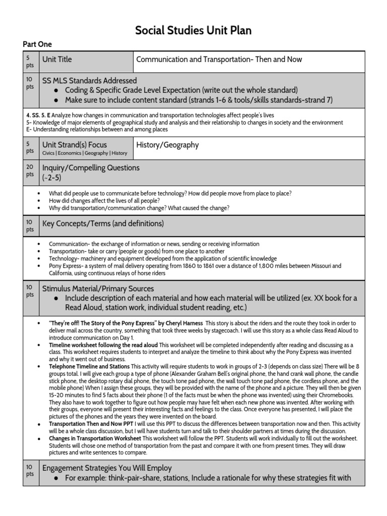Social Studies Unit Plan: Part One | PDF | Telephone | Educational ...