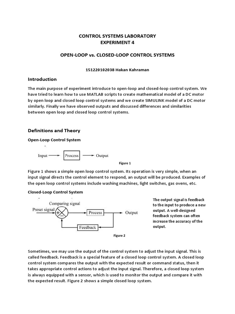 Control Systems Laboratory Experiment 4 Open-Loop vs. Closed-Loop Control Systems | PDF ...